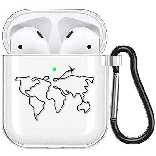 Eouine for AirPods 1/2 Case, AirPods Case Transparent Clear with Pattern Slim Shockproof Soft TPU Silicone with Keychain Running Bumper Skin for Apple Airpods Charging Case 1/2, Map 1