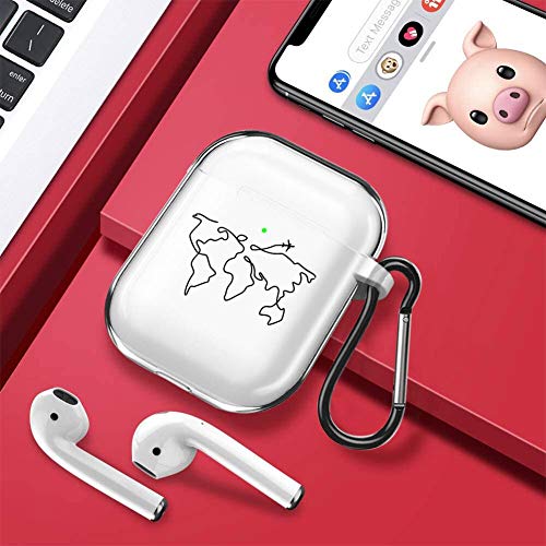 Eouine for AirPods 1/2 Case, AirPods Case Transparent Clear with Pattern Slim Shockproof Soft TPU Silicone with Keychain Running Bumper Skin for Apple Airpods Charging Case 1/2, Map 1