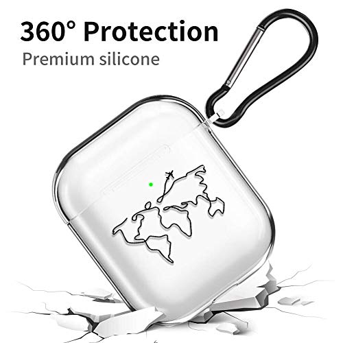 Eouine for AirPods 1/2 Case, AirPods Case Transparent Clear with Pattern Slim Shockproof Soft TPU Silicone with Keychain Running Bumper Skin for Apple Airpods Charging Case 1/2, Map 1