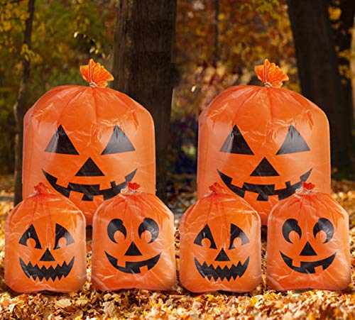 JOYIN 6 Pcs Halloween Jack O’ Lantern Pumpkin Lawn Bags Halloween Plastic Trash Bags Halloween Yard Fall Leaf Pumpkin Bags for Halloween Decorations, Halloween Party Supplies, Halloween Party Favor