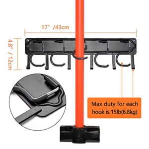 YueTong All Metal Garden Tool Organizer,Adjustable Garage Wall Organizers and Storage,Heavy Duty Wall Mount Holder with Hooks for Broom,Rake,Mop,Shovel.（1 Pack）