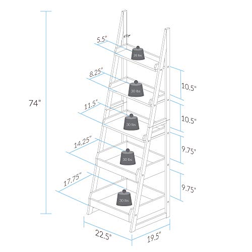 Cascade 5-Shelf Ladder Bookcase - Alpine Gray (318-827)