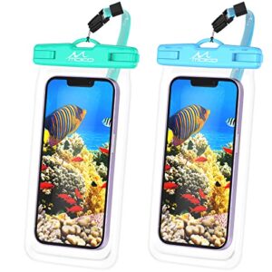 moko floating waterproof phone pouch [2 pack], floatable phone case dry bag with lanyard compatible withiphone 14 13 12 11 pro max x/xr/xs, se 3, samsung s21/s20/s10/s9/s8, sky blue+mint green