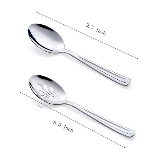 GoGeiLi Stainless Steel Serving Spoon Set, Include 3 Large Serving Spoon and 3 Slotted Spoon, 9.5-inch Catering Serving Spoon Set for Party, Banquet, Buffet, Dishwasher Safe