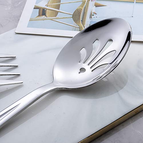 GoGeiLi Stainless Steel Serving Spoon Set, Include 3 Large Serving Spoon and 3 Slotted Spoon, 9.5-inch Catering Serving Spoon Set for Party, Banquet, Buffet, Dishwasher Safe