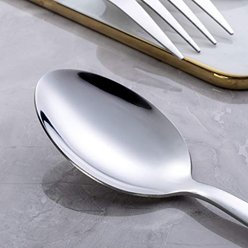 GoGeiLi Stainless Steel Serving Spoon Set, Include 3 Large Serving Spoon and 3 Slotted Spoon, 9.5-inch Catering Serving Spoon Set for Party, Banquet, Buffet, Dishwasher Safe