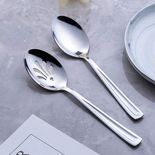 GoGeiLi Stainless Steel Serving Spoon Set, Include 3 Large Serving Spoon and 3 Slotted Spoon, 9.5-inch Catering Serving Spoon Set for Party, Banquet, Buffet, Dishwasher Safe