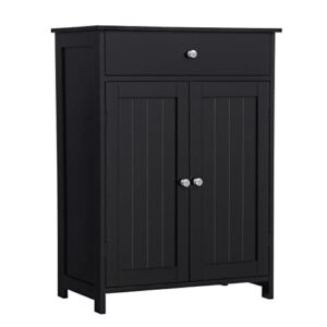 iwell bathroom cabinet, free standing bathroom storage cabinet with 1 large drawer & adjustable shelves, wooden entryway storage cabinet for bathroom, kitchen, living room, black