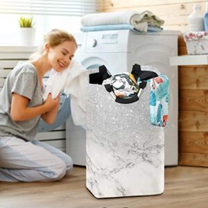 Ruio Laundry Hamper Basket Storage Bag Foldable Clothes Bag Grey Silver Glitter White Marble Folding Washing Bin Clothes Hamper Large Basket