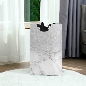 Ruio Laundry Hamper Basket Storage Bag Foldable Clothes Bag Grey Silver Glitter White Marble Folding Washing Bin Clothes Hamper Large Basket