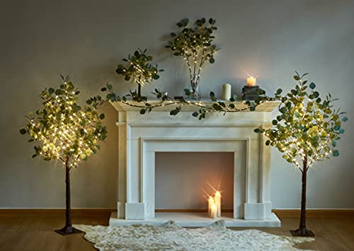 LITBLOOM Lighted Eucalyptus Garland Battery Operated with Timer 6FT 96 LED Artificial Greenery Twig Vine Lights for Room Stairs Mantle Wedding Holiday Decoration Indoor Outdoor