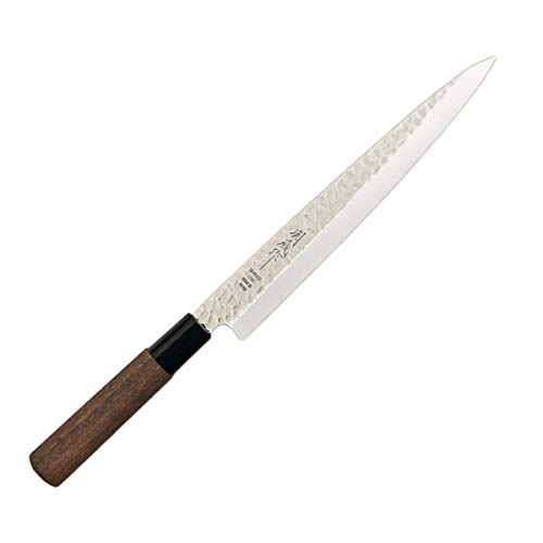 Hinomaru Collection Sekizo Japan Quality Stainless Steel Non Stick Yanagiba Sashimi Sushi Knife Chefs Knife 13.75" Itamae Sushi Chef Knife With Wooden Handle Made In Japan (Hammered Blade 13")