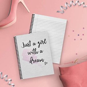 Softcover Girl With A Dream 8.5" x 11" Motivational Spiral Notebook/Journal, 120 Wide Ruled Pages, Durable Gloss Laminated Cover, Black Wire-o Spiral. Made in the USA