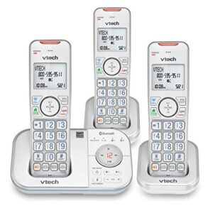 vtech vs112-37 dect 6.0 bluetooth 3 handset cordless phone for home with answering machine, call blocking, caller id, intercom and connect to cell (silver & white)