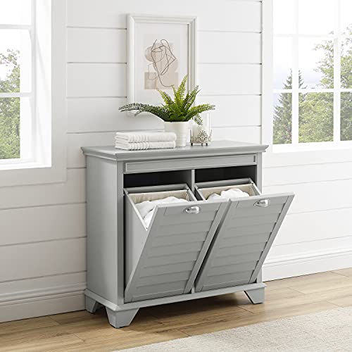 Crosley Furniture CF7003-GY Lydia Two-Compartment Tilt-Out Linen Hamper, Gray