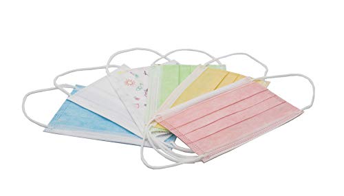 Vanecia 3-PLY Earloop Kids Disposable Face Mask, 6 Colors in One Box, Pink Yellow Green, White, Blue, Pattern for Boy and Girl (30-pcs)