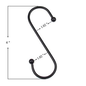 Ami.Todfo S Hooks Heavy Duty, 20-Pack Black S Shaped Hooks 4Inch for Hanging Plants, Pan, Pots, Cloths, Pots, Pans, Plants, Bags, Cups, Clothes，Premium S Hanger Hooks with Metal Balls