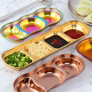 mingcheng 3-Compartment Stainless Steel Dipping Sauce Dish, Set of 4 Appetizer Serving Tray/Bowls for Sauce, Vinegar, Soy, BBQ, Hotpot, Snacks and Other Party Dinner, Dishwasher Safe Rose Gold