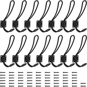 yihata coat hooks wall hooks, heavy duty wall mounted black coat hooks with double prong hooks, hanging hooks for mudroom hooks, backpack hooks, hat hook (14 pack-a)