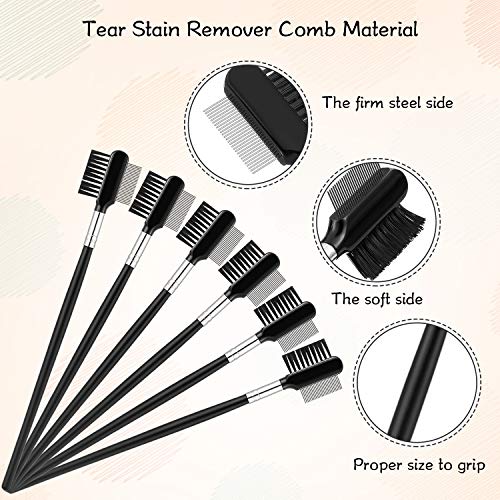 Mudder 6 Pieces Tear Stain Remover Comb Double-sided Dog Eye Comb Brush Double Head Grooming Comb Multipurpose Tool for Small Pet Cat Dogs Removing Crust and Mucus