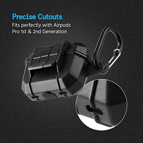 Pelican Marine - Airpods Pro 2/1 Case with Keychain [Wireless Charging Compatible] [MIL-Spec Protection] IP68 Waterproof AirPod Pro Case - Rugged, Anti Scratch Case for Apple AirPods Pro 2 / 1 - Black