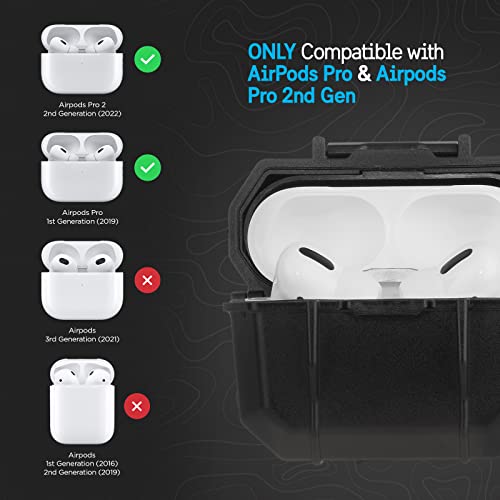 Pelican Marine - Airpods Pro 2/1 Case with Keychain [Wireless Charging Compatible] [MIL-Spec Protection] IP68 Waterproof AirPod Pro Case - Rugged, Anti Scratch Case for Apple AirPods Pro 2 / 1 - Black