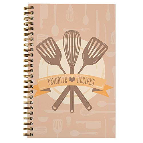 Softcover Classic Recipes 5.5" x 8.5" Spiral Recipe Notebook/Journal, 120 Recipe Pages, Durable Gloss Laminated Cover, Gold Wire-o Spiral. Made in the USA