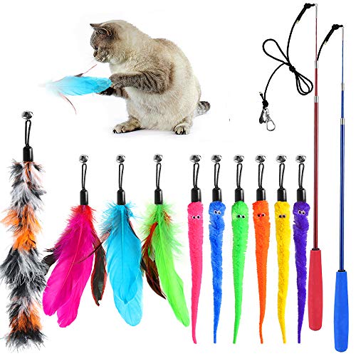 SYEENIFY Cat Toys Kitten Toys Assortments,Cat Feather Toys,Cat Wand Toy,Cat Toys for Indoor Cats