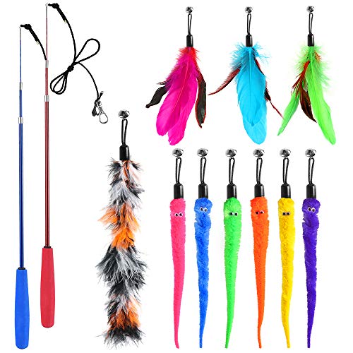 SYEENIFY Cat Toys Kitten Toys Assortments,Cat Feather Toys,Cat Wand Toy,Cat Toys for Indoor Cats