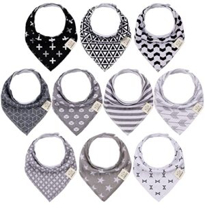 10-pack organic baby bandana bibs - organic cotton bandana bibs for boys, girls - super absorbent bandana drool bibs - teething bibs - baby bibs for infant, toddler (monos)