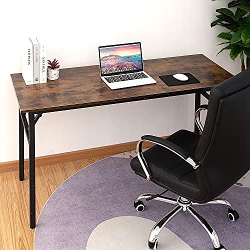 Coral Flower Office Desk 55 inches Folding Table Computer Table Workstation，Rustic Brown