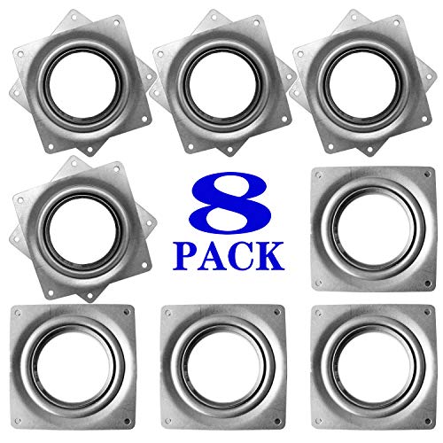 8Pack Lazy Susan Hardware, 4INCH Square Rotating Bearing Plate, 300lbs Capacity Lazy Susan Turntable Bearing for for Serving Trays, Kitchen Storage Racks, Craft Table, Zinc Plated Steel Swivel Plate