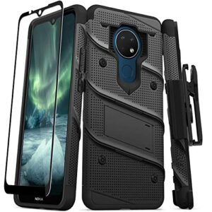 zizo bolt series for nokia c5 endi case with screen protector kickstand holster lanyard - black & black