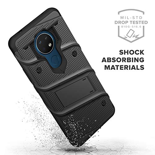 ZIZO Bolt Series for Nokia C5 Endi Case with Screen Protector Kickstand Holster Lanyard - Black & Black