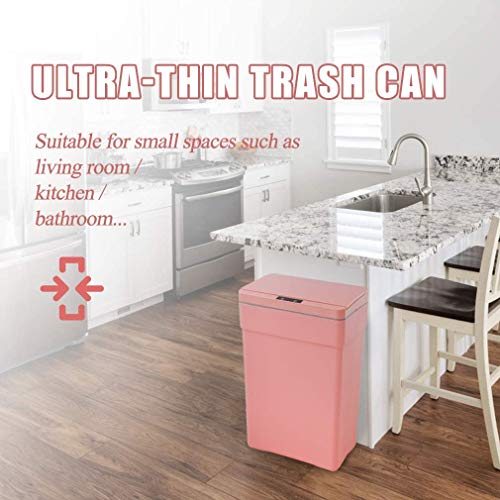 Trash Can with Lid 13 Gallon, Automatic No Touch 50 Liter Kitchen Rubbish Can - Wide Open Plastic Recycle Garbage Can w/Inner Baskets and Carry Handles, Fingerprint Proof Dustbin for Home Office- Pink