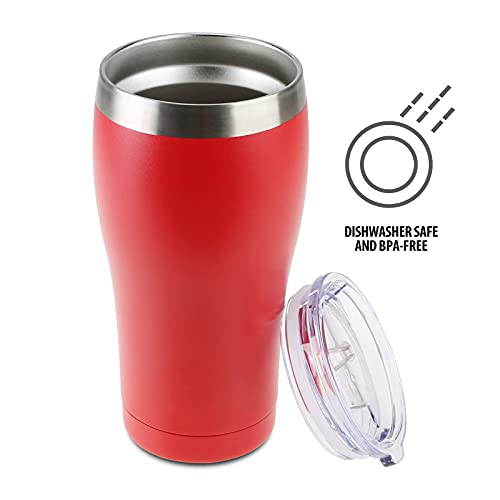 Tahoe Trails 20 oz Insulated Stainless Steel Tumbler with Slider Lid, Vacuum Insulated Double Wall Coffee Travel Mug Cup, Great for Cold or Hot Drinks, Red