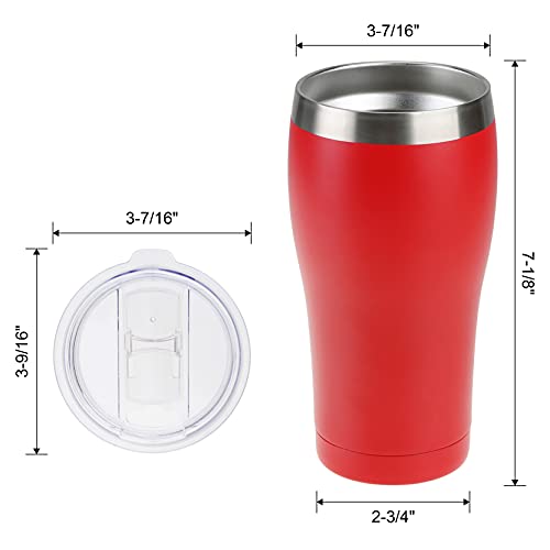 Tahoe Trails 20 oz Insulated Stainless Steel Tumbler with Slider Lid, Vacuum Insulated Double Wall Coffee Travel Mug Cup, Great for Cold or Hot Drinks, Red