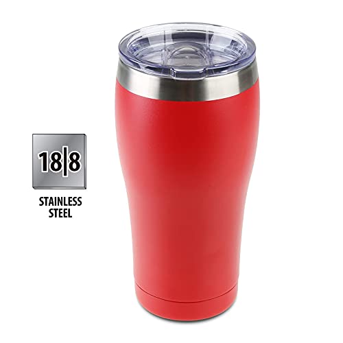 Tahoe Trails 20 oz Insulated Stainless Steel Tumbler with Slider Lid, Vacuum Insulated Double Wall Coffee Travel Mug Cup, Great for Cold or Hot Drinks, Red