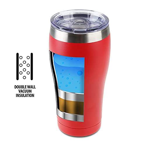 Tahoe Trails 20 oz Insulated Stainless Steel Tumbler with Slider Lid, Vacuum Insulated Double Wall Coffee Travel Mug Cup, Great for Cold or Hot Drinks, Red