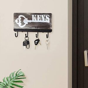 J JACKCUBE DESIGN - Wall Mount Rustic Wood and Metal Key Holder with 4 Hooks, Decorative Key Hook, Hanging Organizer Rack for Entryway House Office - MK589A