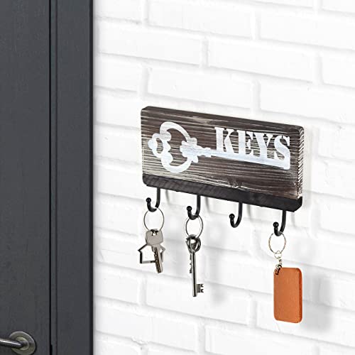 J JACKCUBE DESIGN - Wall Mount Rustic Wood and Metal Key Holder with 4 Hooks, Decorative Key Hook, Hanging Organizer Rack for Entryway House Office - MK589A