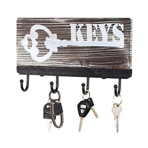 J JACKCUBE DESIGN - Wall Mount Rustic Wood and Metal Key Holder with 4 Hooks, Decorative Key Hook, Hanging Organizer Rack for Entryway House Office - MK589A