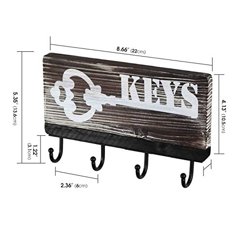 J JACKCUBE DESIGN - Wall Mount Rustic Wood and Metal Key Holder with 4 Hooks, Decorative Key Hook, Hanging Organizer Rack for Entryway House Office - MK589A