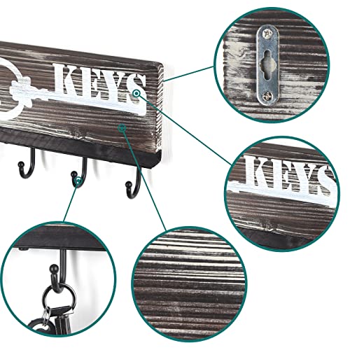 J JACKCUBE DESIGN - Wall Mount Rustic Wood and Metal Key Holder with 4 Hooks, Decorative Key Hook, Hanging Organizer Rack for Entryway House Office - MK589A