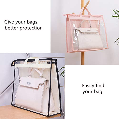 Vercord Clear PVC Handbag Dust-Free Cover Moistureproof Purse Storage Bag Organizer with Handle Zipper Space-Save Holder for Closet Beige XXL