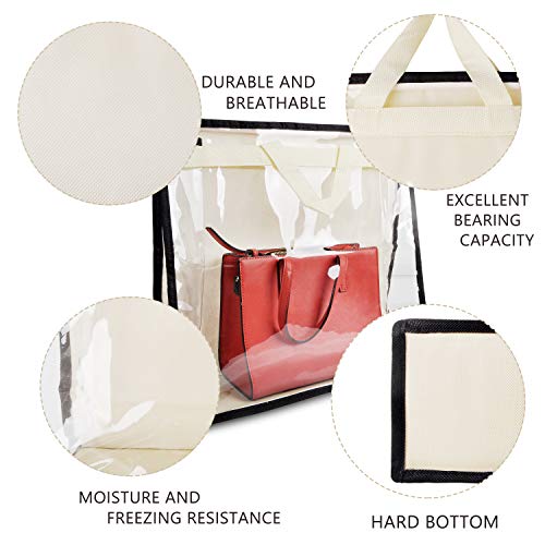 Vercord Clear PVC Handbag Dust-Free Cover Moistureproof Purse Storage Bag Organizer with Handle Zipper Space-Save Holder for Closet Beige XXL