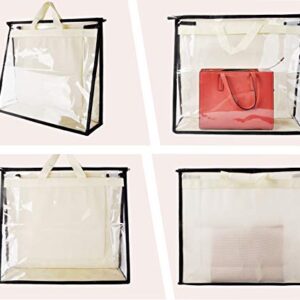 Vercord Clear PVC Handbag Dust-Free Cover Moistureproof Purse Storage Bag Organizer with Handle Zipper Space-Save Holder for Closet Beige XXL