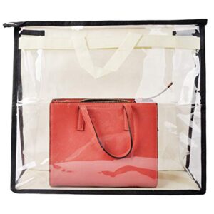 Vercord Clear PVC Handbag Dust-Free Cover Moistureproof Purse Storage Bag Organizer with Handle Zipper Space-Save Holder for Closet Beige XXL