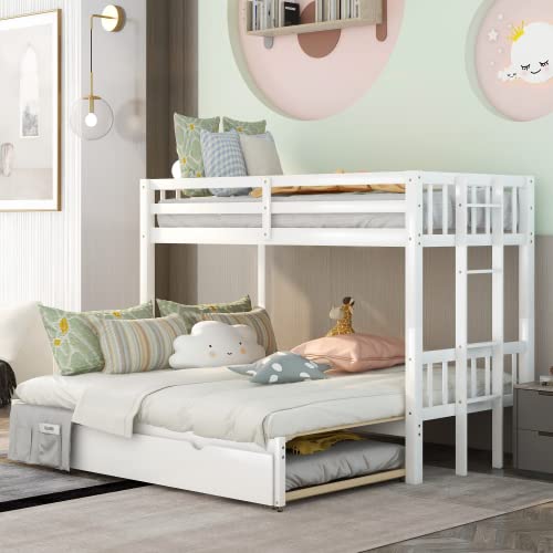 Harper & Bright Designs Twin Over King Bunk Beds with Trundle Bunk Beds Twin Over Twin Pull-Out Bunk Beds, Solid Wood, No Box Spring Needed (White)