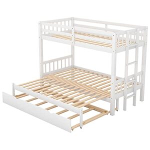 Harper & Bright Designs Twin Over King Bunk Beds with Trundle Bunk Beds Twin Over Twin Pull-Out Bunk Beds, Solid Wood, No Box Spring Needed (White)